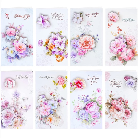 Office | 8 Pack Flower Greetings Cards With 3d Flower Design | Poshmark